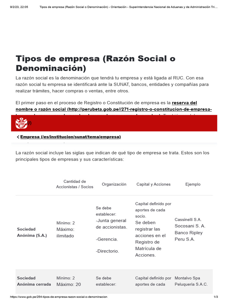 Tipos de Empresa (Razón Social o Denominación) - Orientación ...