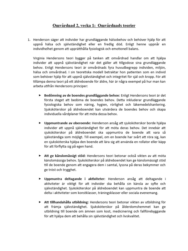 Omvårdnad 2, Vecka 1 | PDF