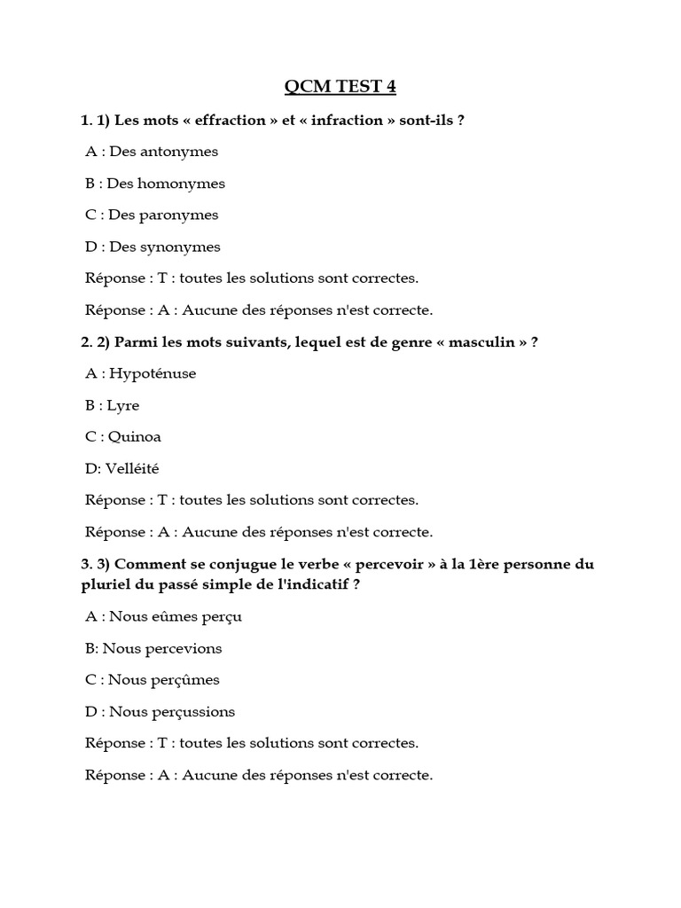 QCM sur l'orthographe et la grammaire | PDF | Triangle | Typologie ...