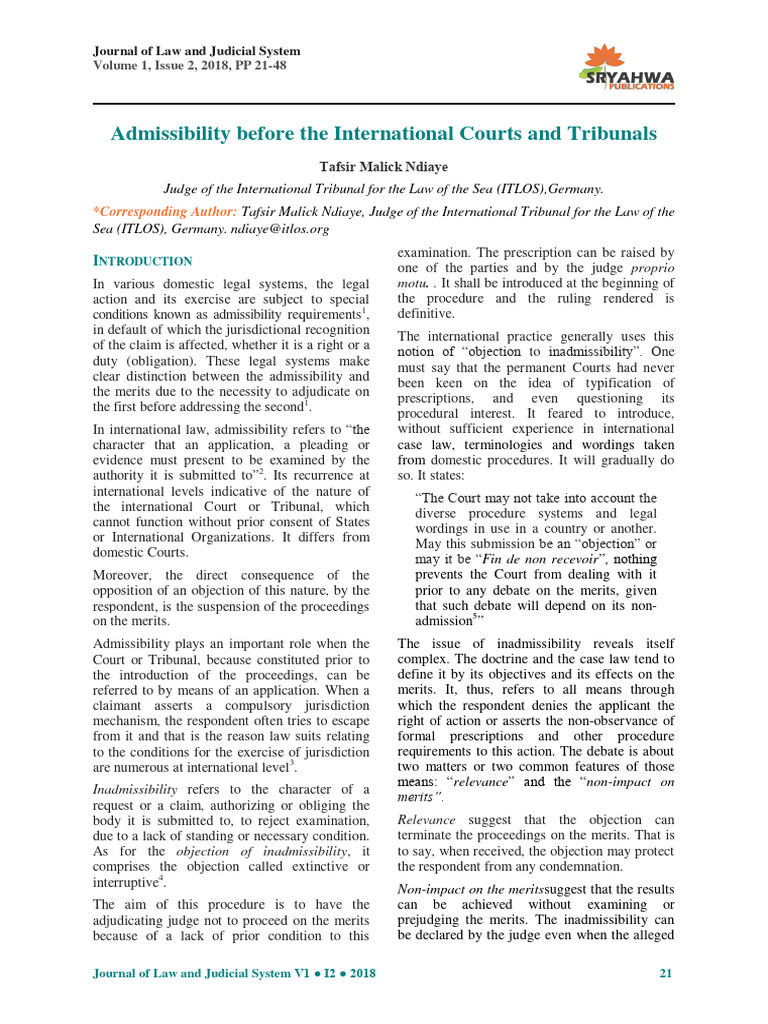 Admissibility in International Courts | PDF | Tribunal | International Law