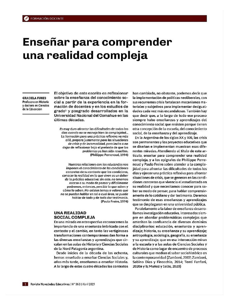 1.2. Funes A. G. (2021). Enseñar para comprender una realidad compleja ...