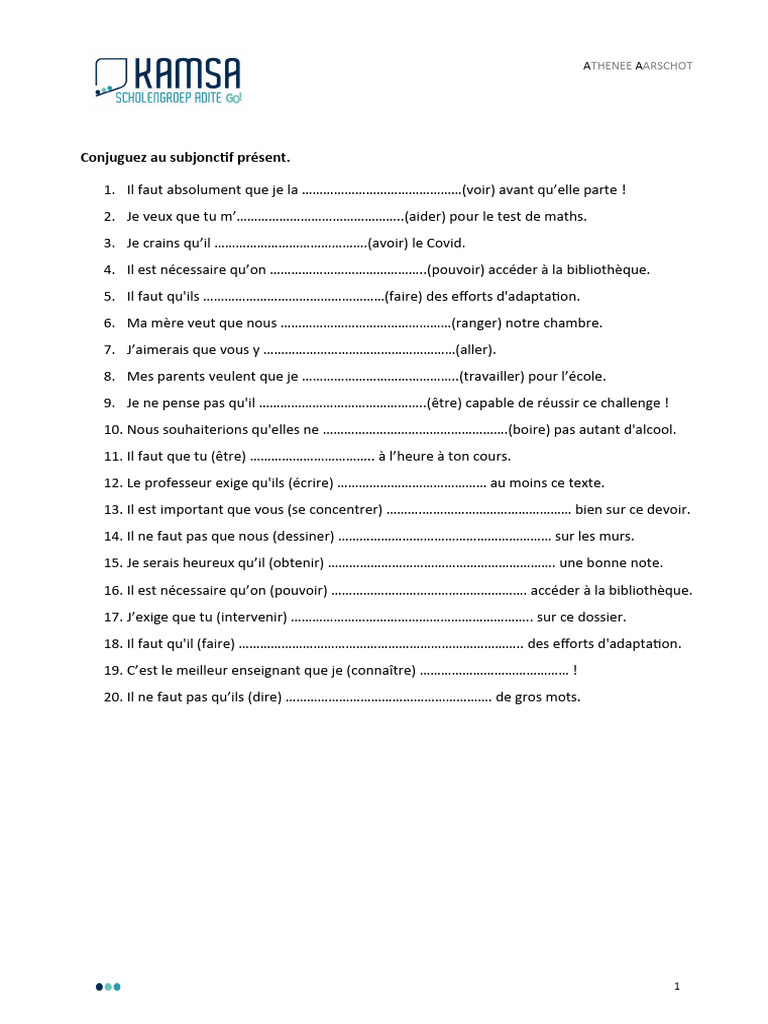 Exercices sur le subjonctif présent | PDF | Arts du langage et discipline