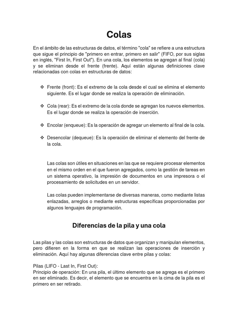 Colas | PDF | Cola (tipo de datos abstractos) | Ingeniería Informática