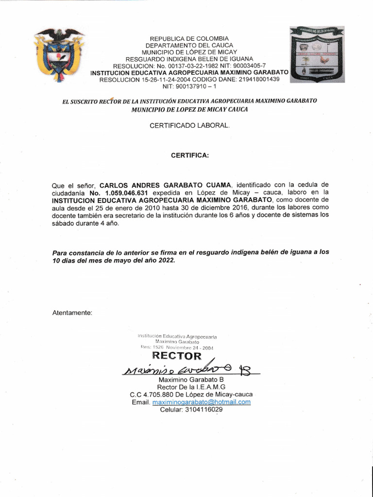 Certificados Laborales de Carlos Garabato | PDF