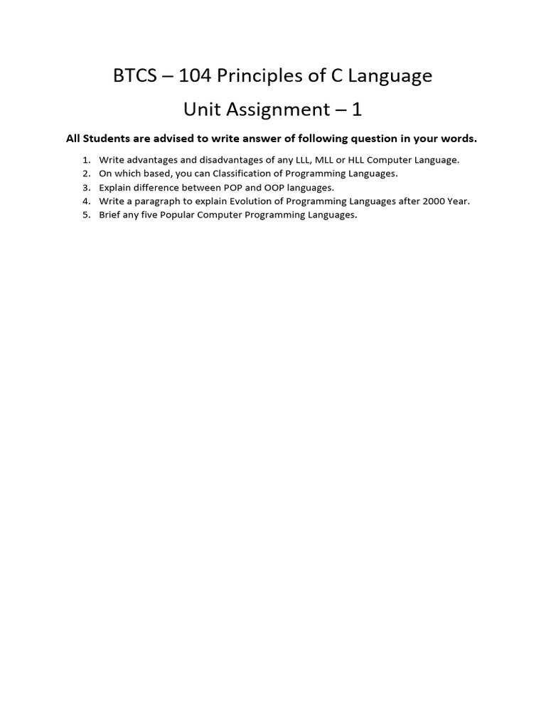 BTCS UA Questions | PDF | C (Programming Language) | Programming Language