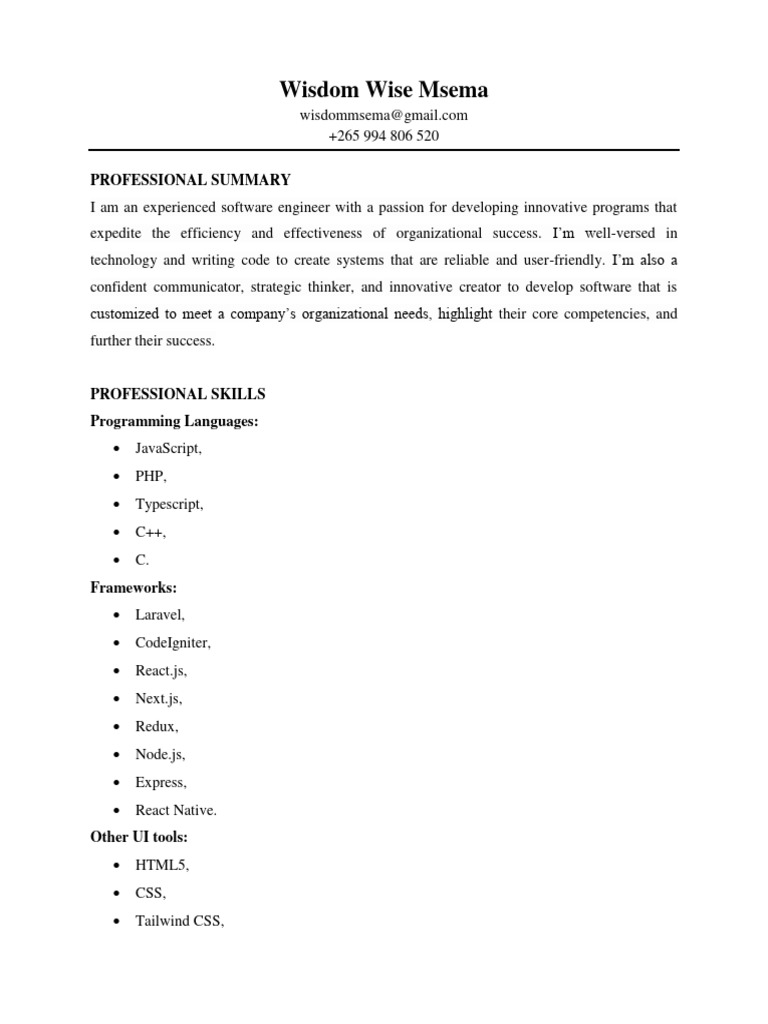 Updated Wisdom Wise Msema Resume | PDF | Money | Online Shopping