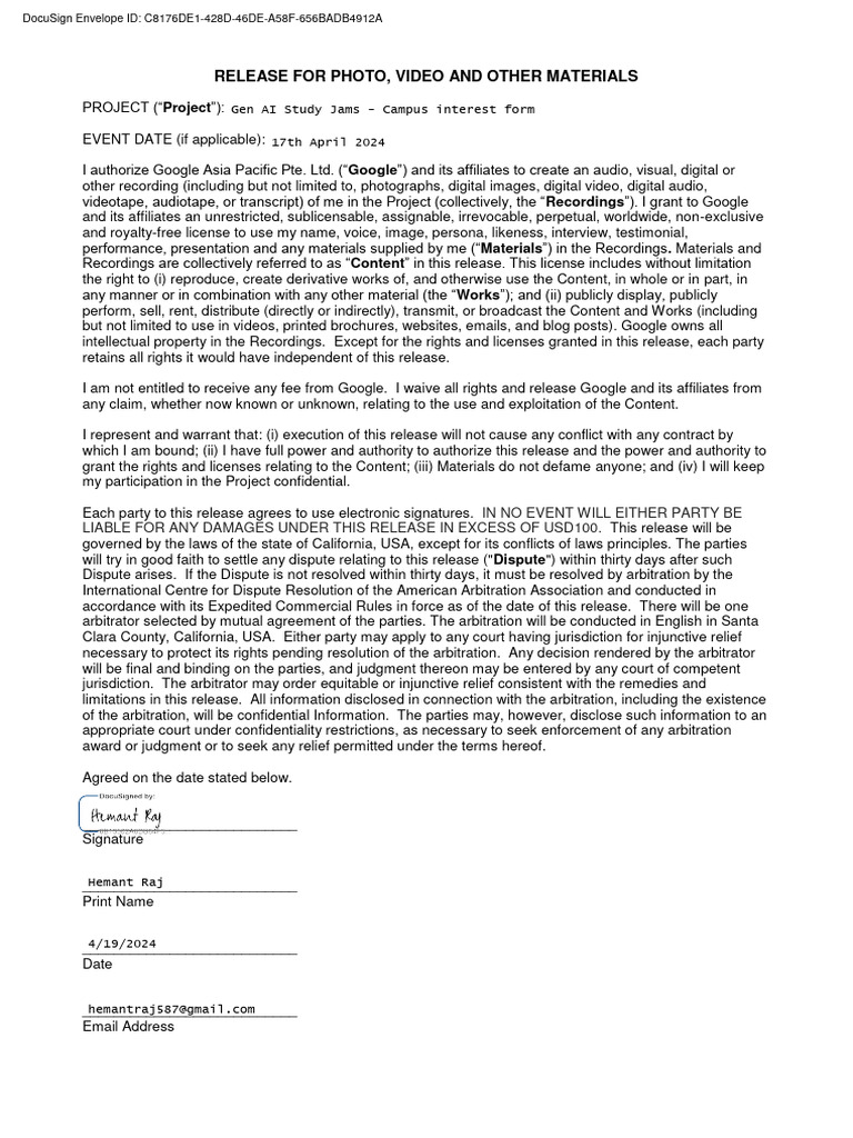 Release For Photo, Video and Other Materials APAC (Rest of APAC Except ...