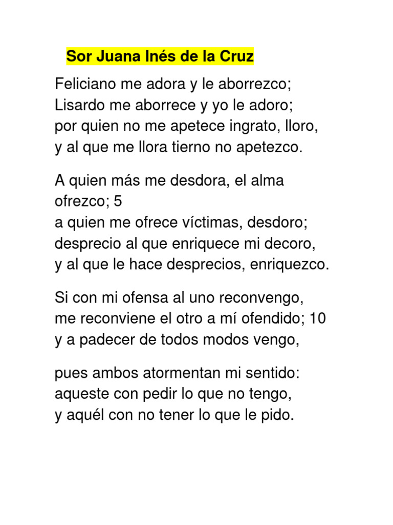 Poemas de Sor Juana y García Lorca | PDF | Poesía