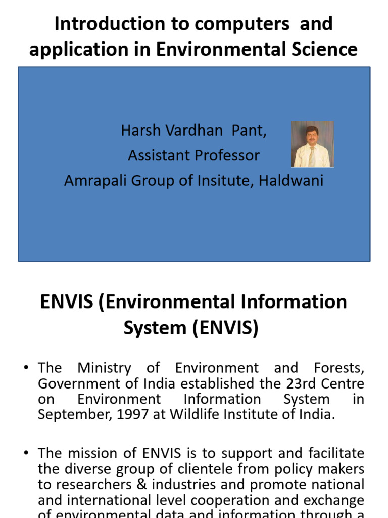 Introduction To Computer and Application in EVS by Dr. Harsh Vardhan ... Introduction To Computer and Application in EVS by Dr. Harsh Vardhan ...