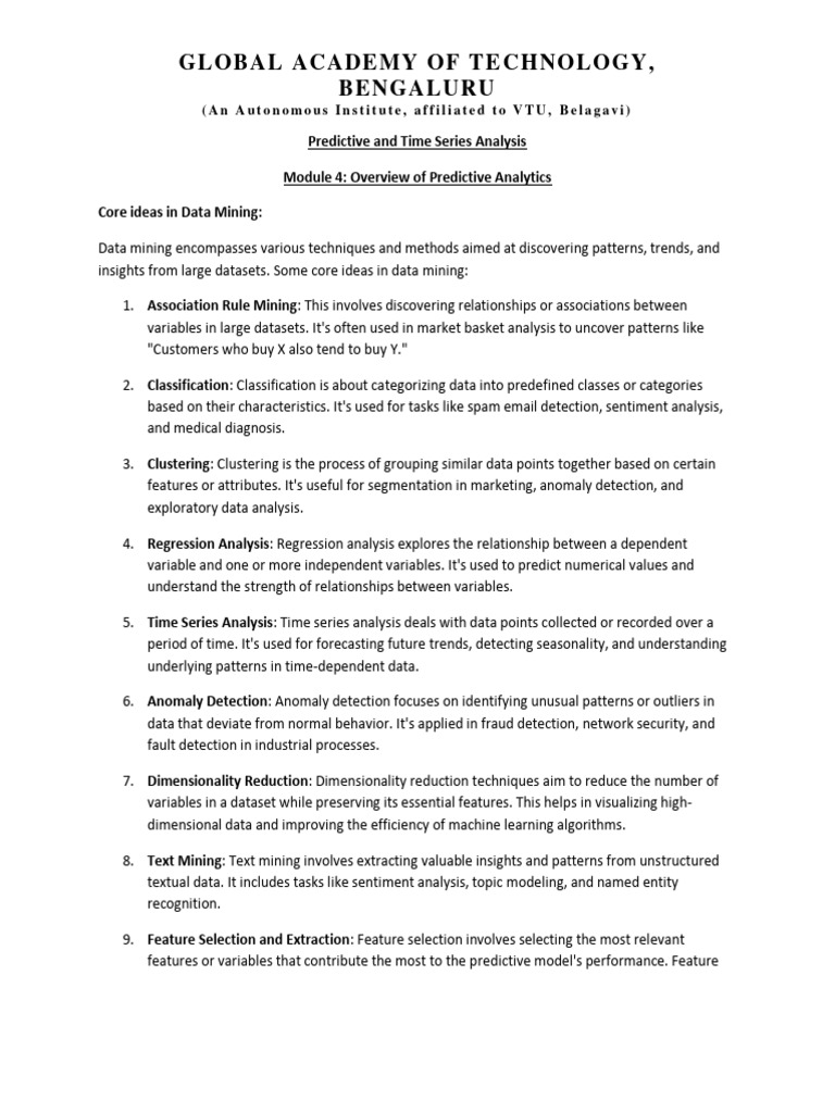 Module 4_Study Material_Overview of Predictive Analytics | PDF | Data Analysis | Regression Analysis