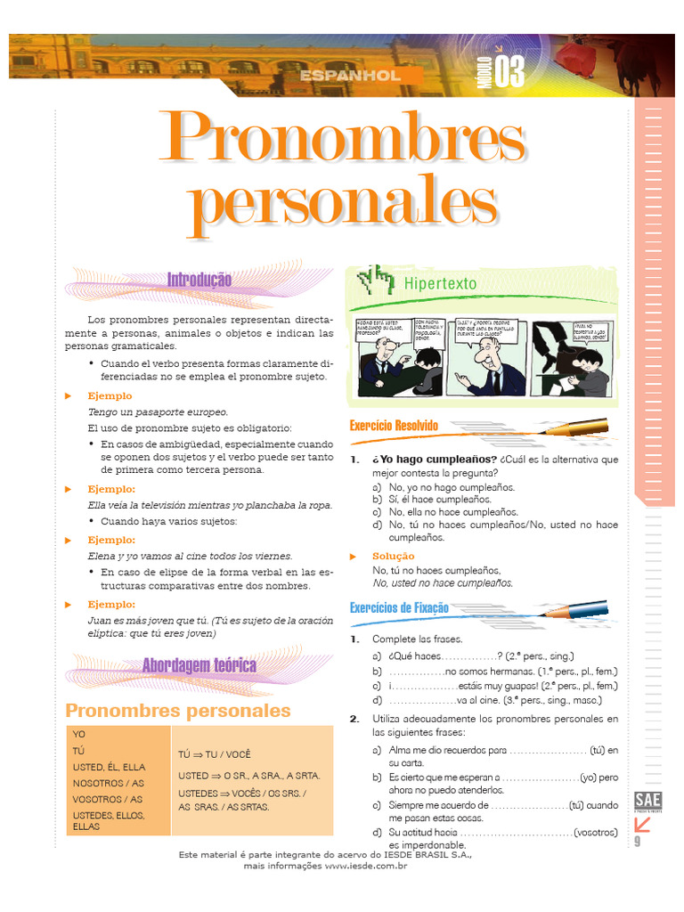 Guía de Pronombres Personales | PDF