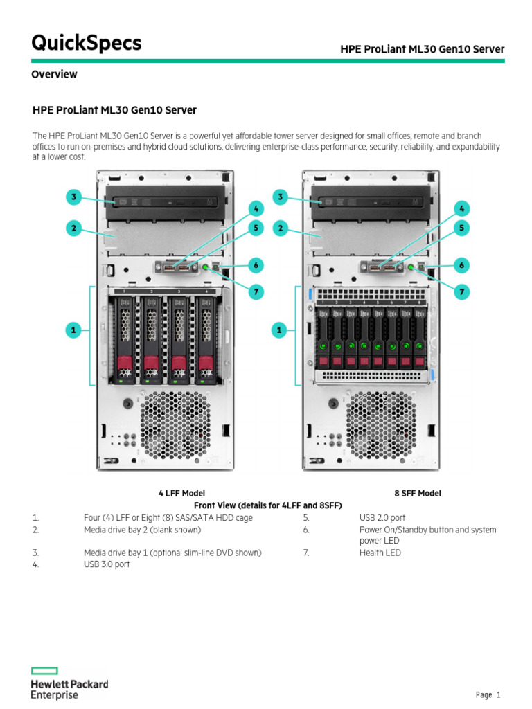 HPE ProLiant ML30 Gen10 Server-a00053821enw | PDF | Cloud Computing | Booting