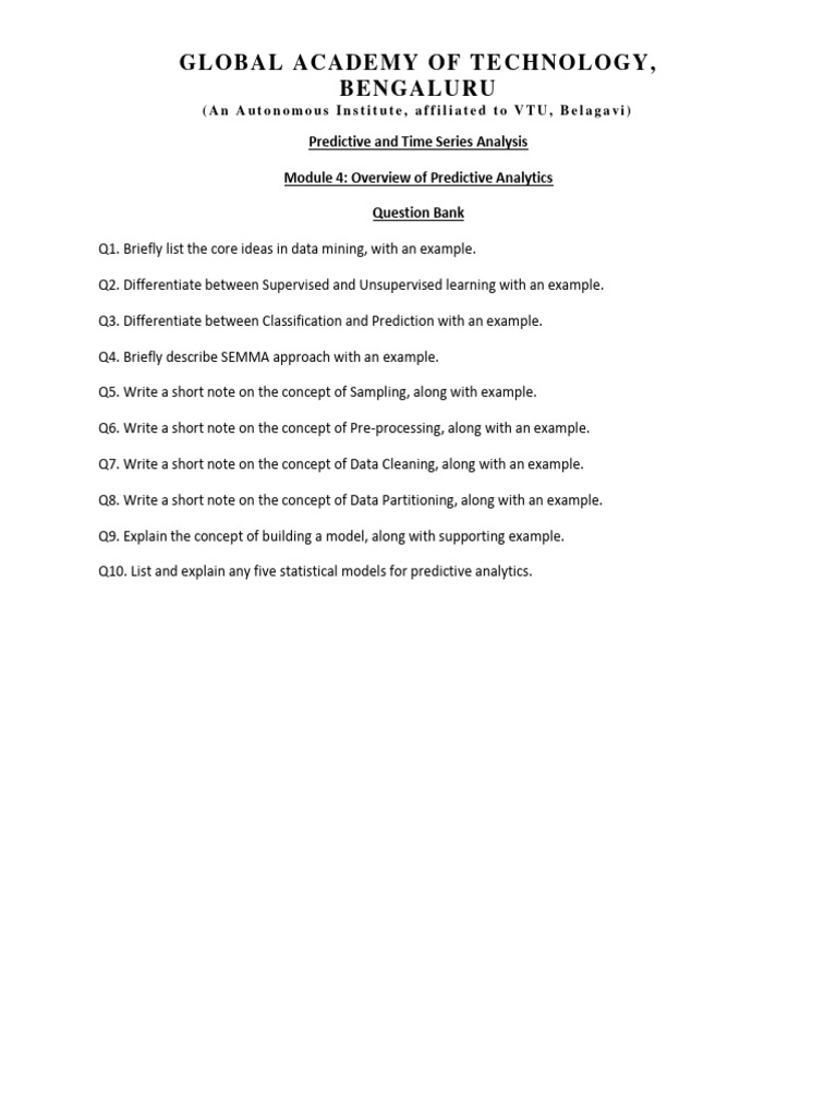 Module 4 - Question Bank - Overview of Predictive Analytics | PDF ...