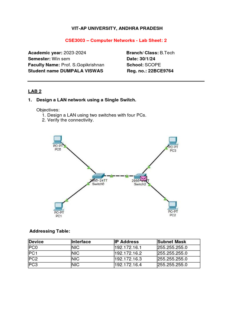 22bce9764 CN Lab Assignment 2 | PDF | Computer Network | Network Interface Controller