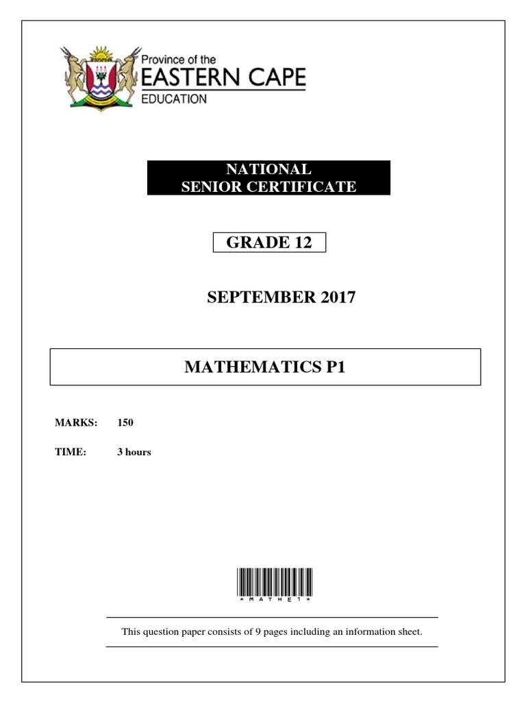 Maths P1 Gr12 Qp Sept2017 English Pdf Mathematics Mathematical Objects