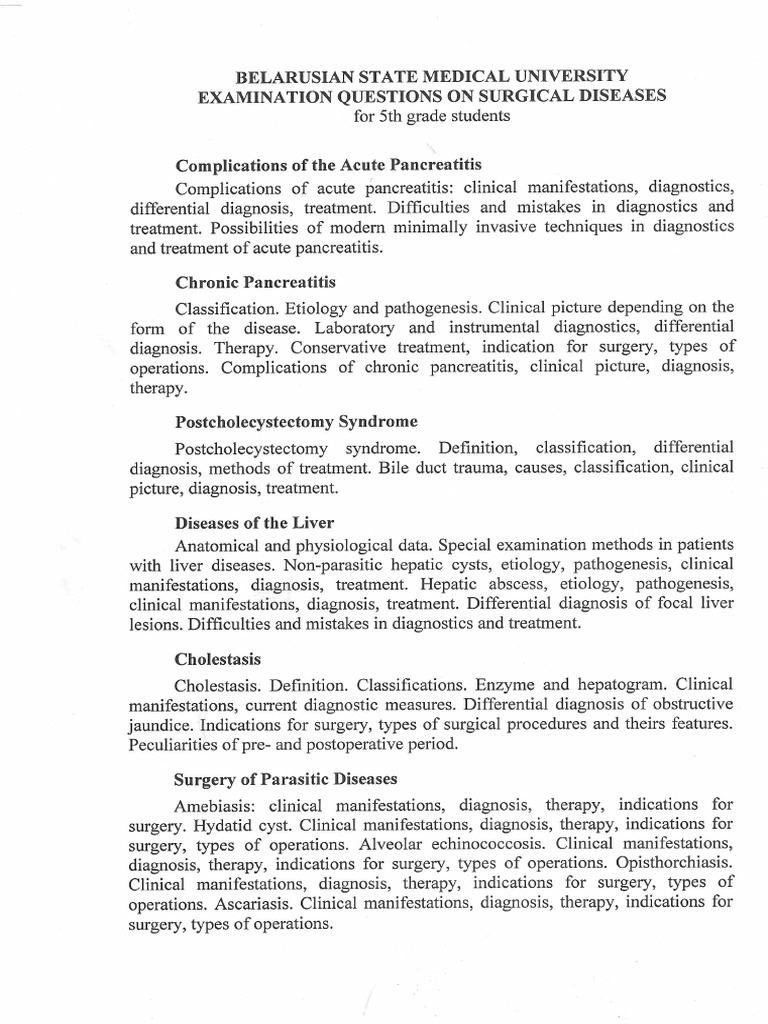 Examination Questions On Surgical Diseases For 5th Grade Students | PDF ...