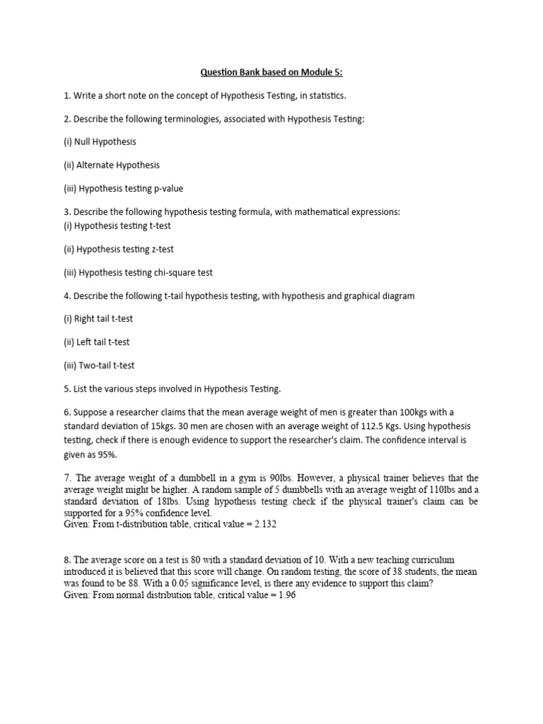Question Bank - Module 5 - Foundations of DS | PDF | Statistical ...