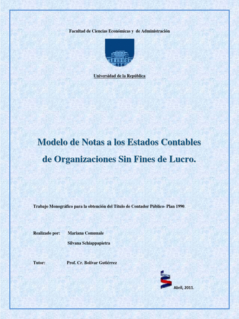 Modelo de Notas A Los Estados Financieros (Entidad Sin Fines de Lucro) | PDF | Organización no ...