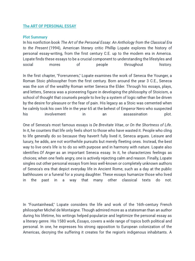 The Art of Personal Essay... Plot Summary | PDF | Seneca The Younger ...