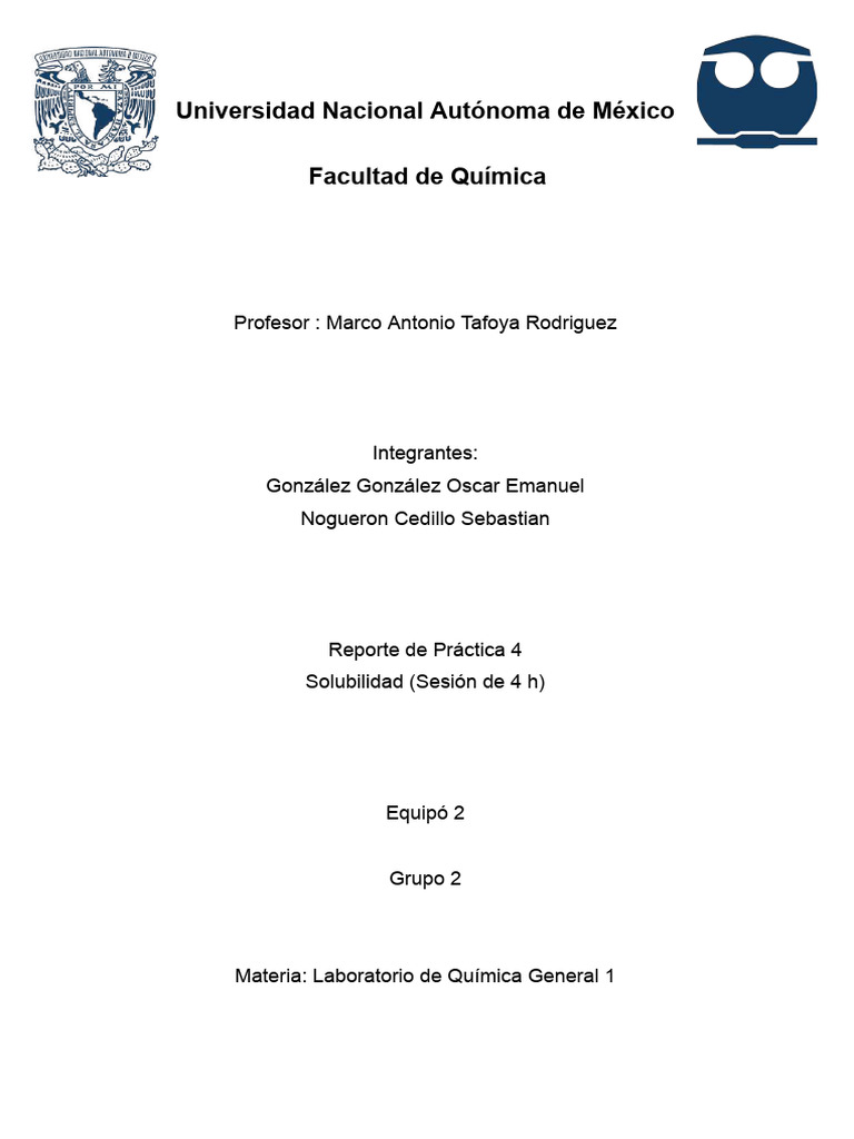 Universidad Nacional Autónoma de México Facultad de Química: Profesor: Marco Antonio Tafoya ...