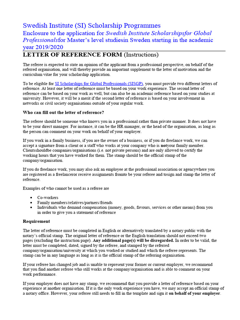 Letter of Reference Form Sisgp 2019 2020 | PDF | Notary Public | Employment