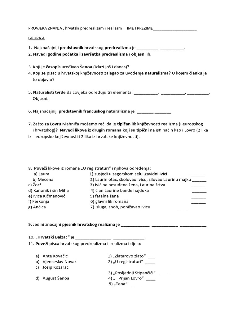 Provjera Znanjaprotorealizam I HRV Realizam | PDF