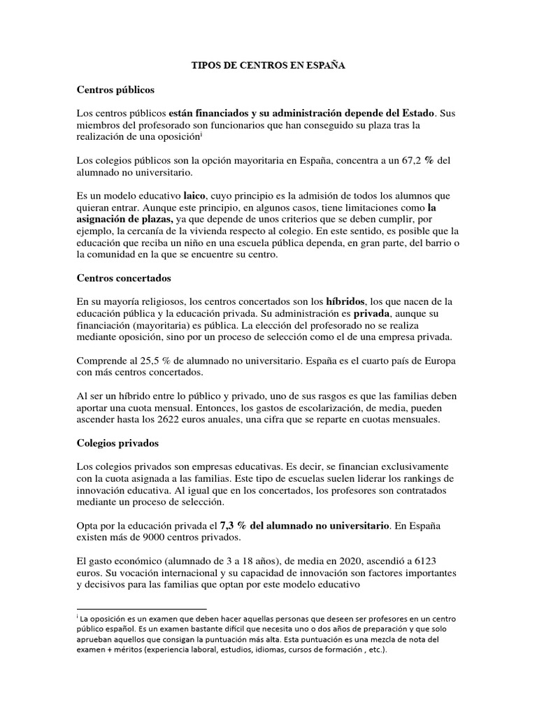 Tipos de Centros Educativos en España | Descargar gratis PDF | España | Escuelas