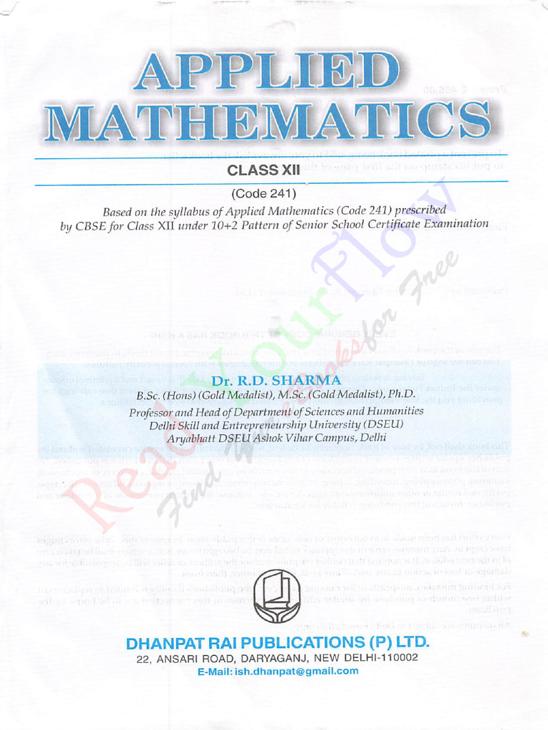 RD Sharma Applied Mathematics - Class 12 | PDF | Matrix (Mathematics) | Probability Distribution