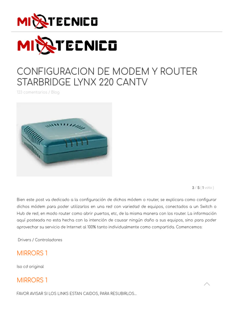 modem-cantv_starbridge_v2 | PDF | Enrutador (Computación) | Dirección IP
