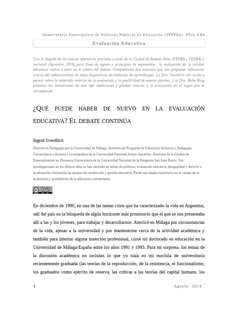 SVERDLICK, Ingrid. Qué Hay de Nuevo en Evaluación Educativa | PDF ...