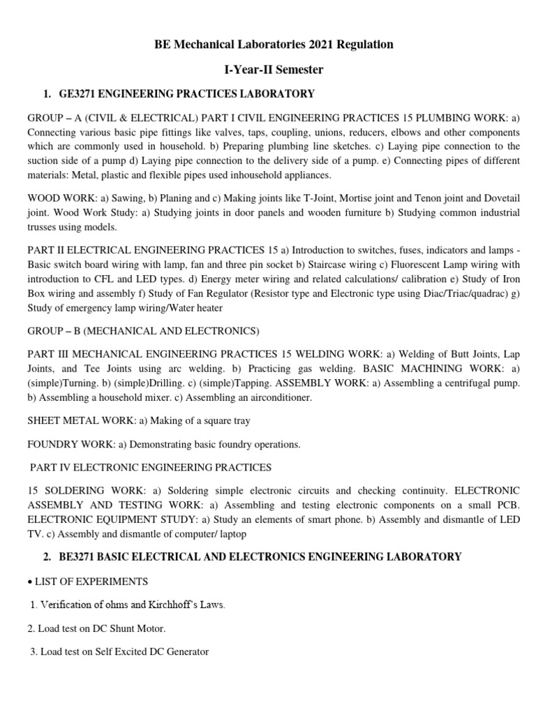 2021 Mechanical Engineering Lab Syllabus | PDF | Heat Transfer | Machines
