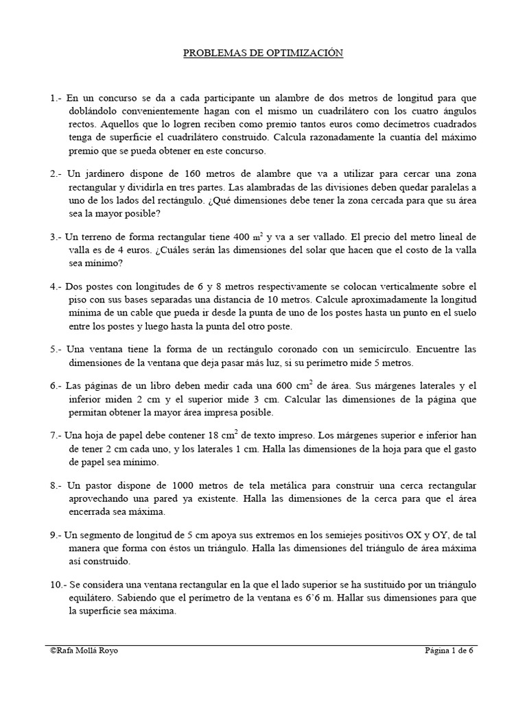 Problemas de Optimización | PDF | Triángulo | Rectángulo