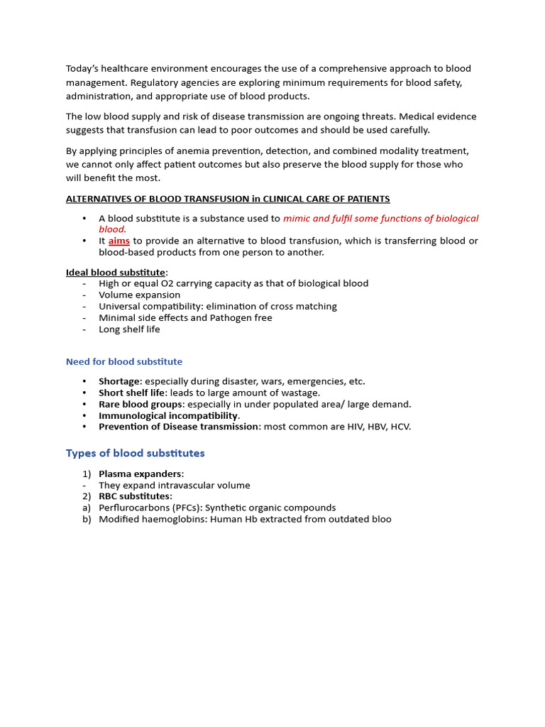Sr. No. 92-Alternatives of Blood Transfusion+Clinical Awareness | PDF ...