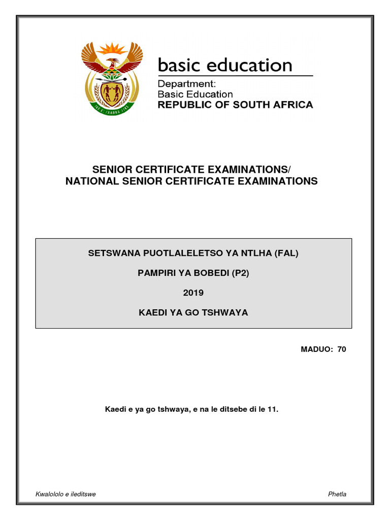 Setswana Paper 3 Grade 12 Memo 2019 | PDF | Languages Of Africa | Languages