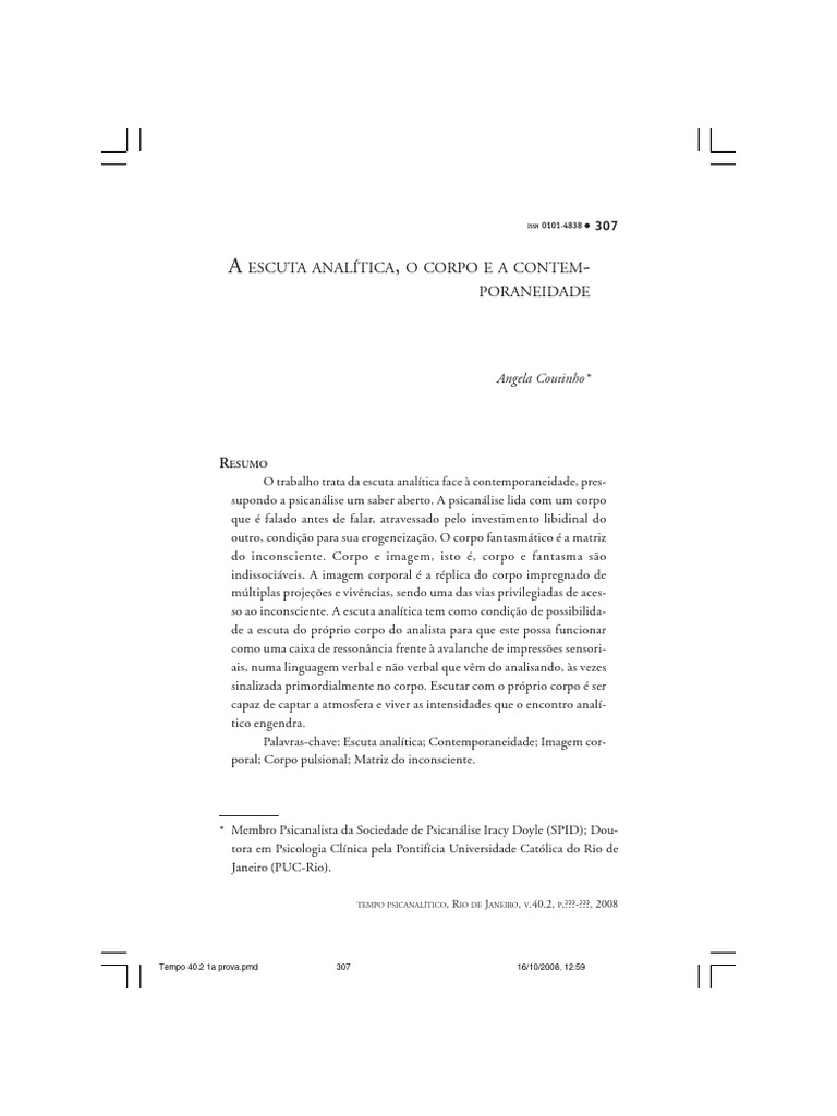 Escuta Analítica e Corpo na Contemporaneidade | PDF | Psicanálise ...