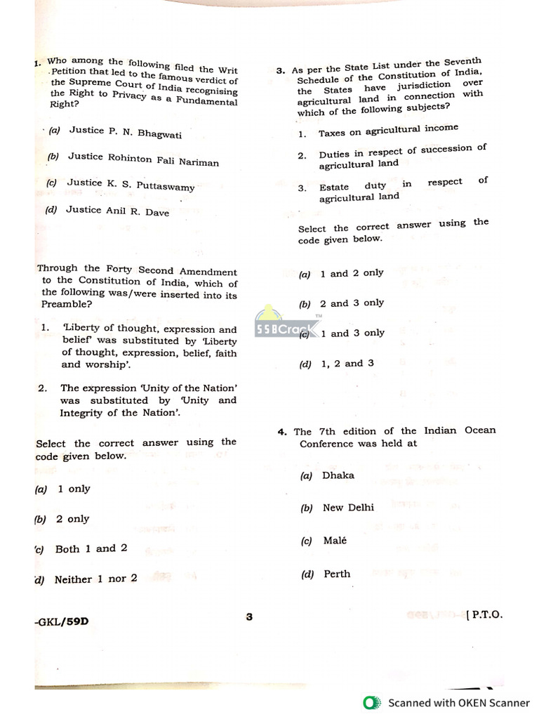 CDS 1 2024 GK Question Paper | PDF