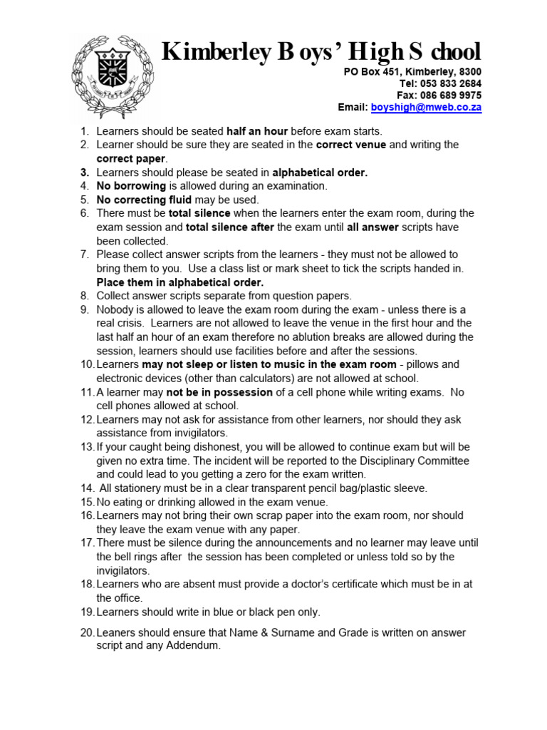 Exam Rules Pdf