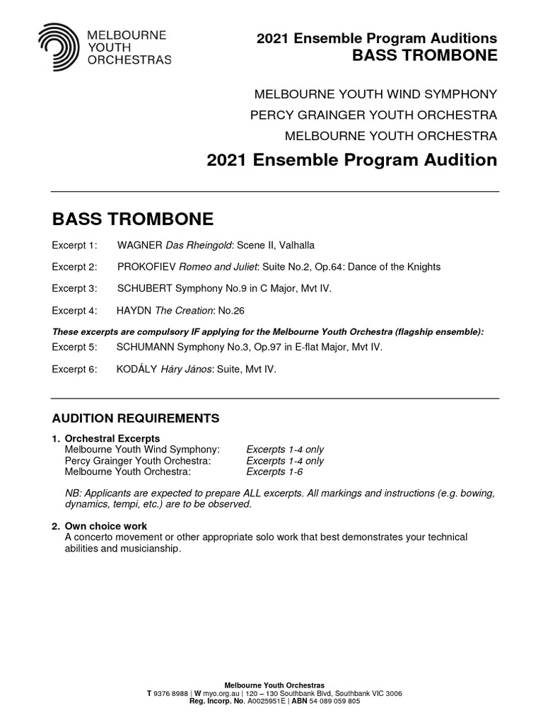 2021 Audition Excerpts BASS TROMBONE 1 | PDF | Orchestras | Audition