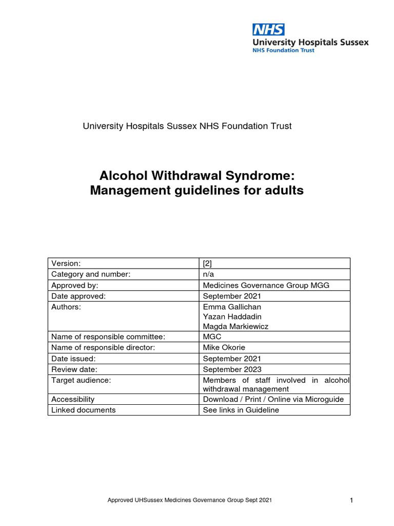 Alcohol Withdrawal Guideline November 2021 Final | PDF | Benzodiazepine ...