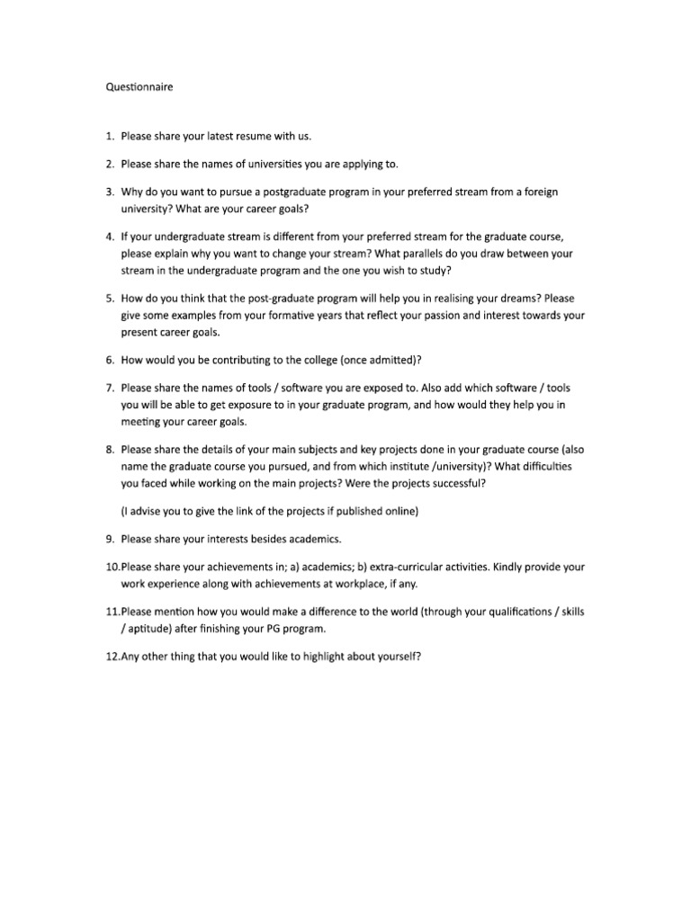 Sop Questionnaire | PDF