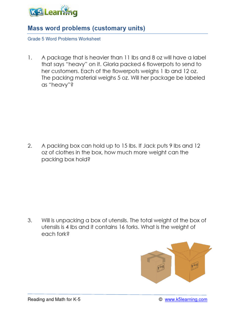 Grade 5 Mass Word Problems Worksheet | PDF | Language Arts & Discipline
