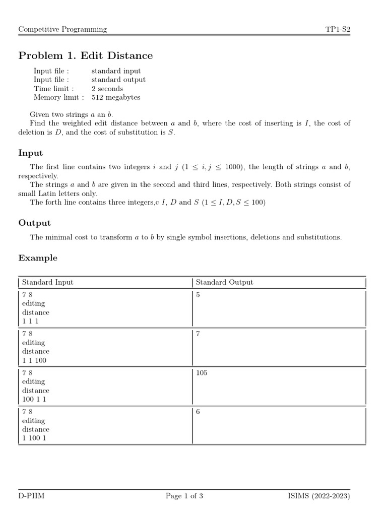 Problem 1. Edit Distance: Input | PDF | String (Computer Science ...