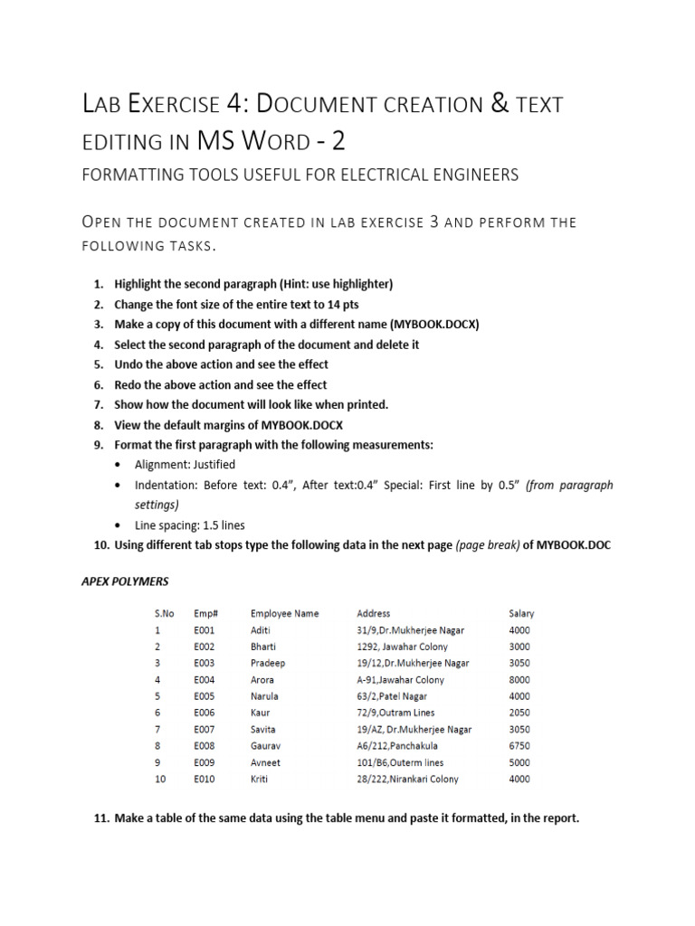 Lab# 02 Document creation & text editing in MS Word - 2 | PDF