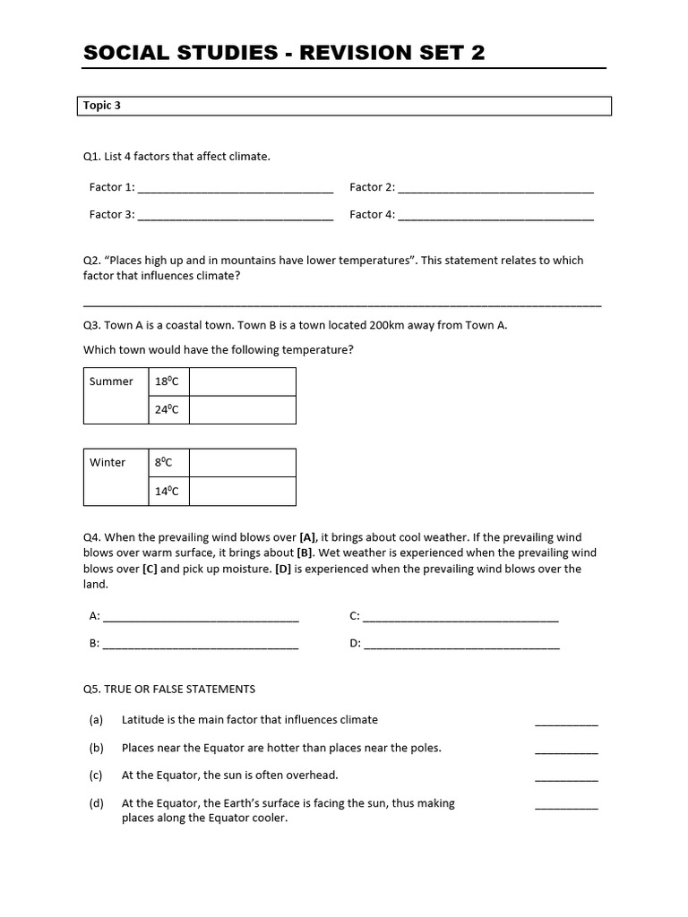 Social Studies Revision Set 2 | PDF