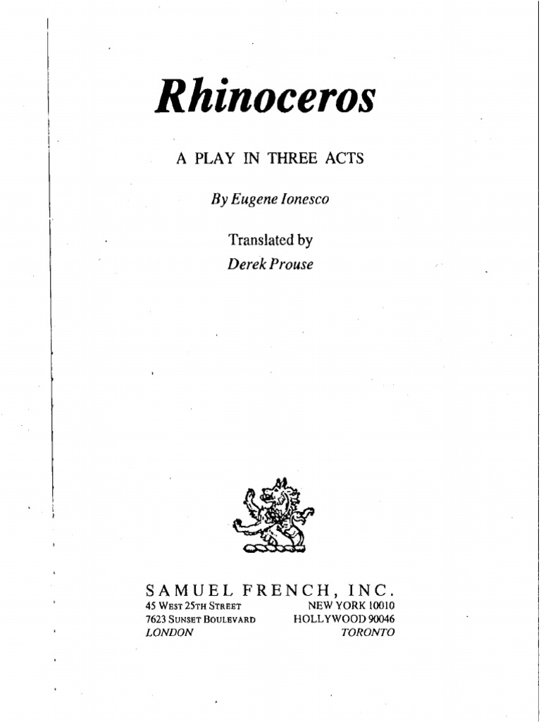 Rhinoceros, Eugene Ionesco | PDF