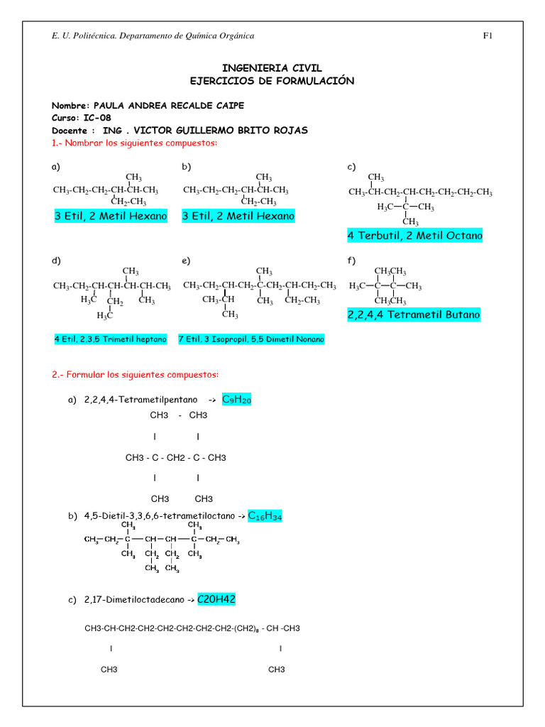 Ejer - Formulacion TAREA | PDF | Química Orgánica | Química