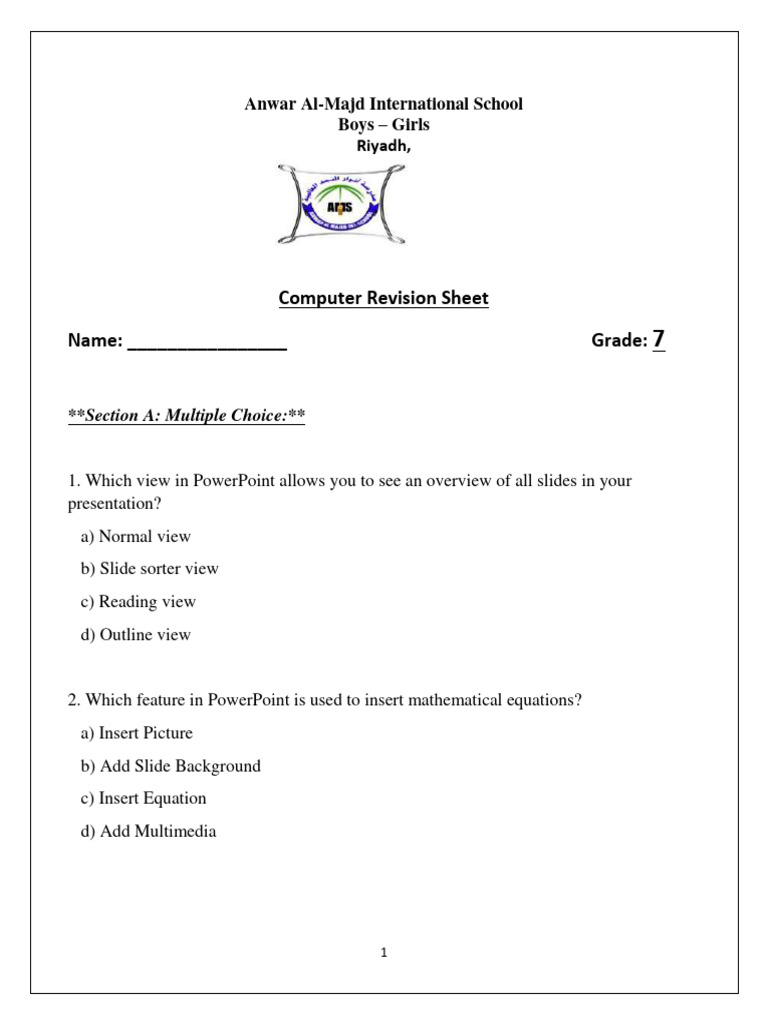 Grade7 Revision Pdf Microsoft Power Point Multimedia