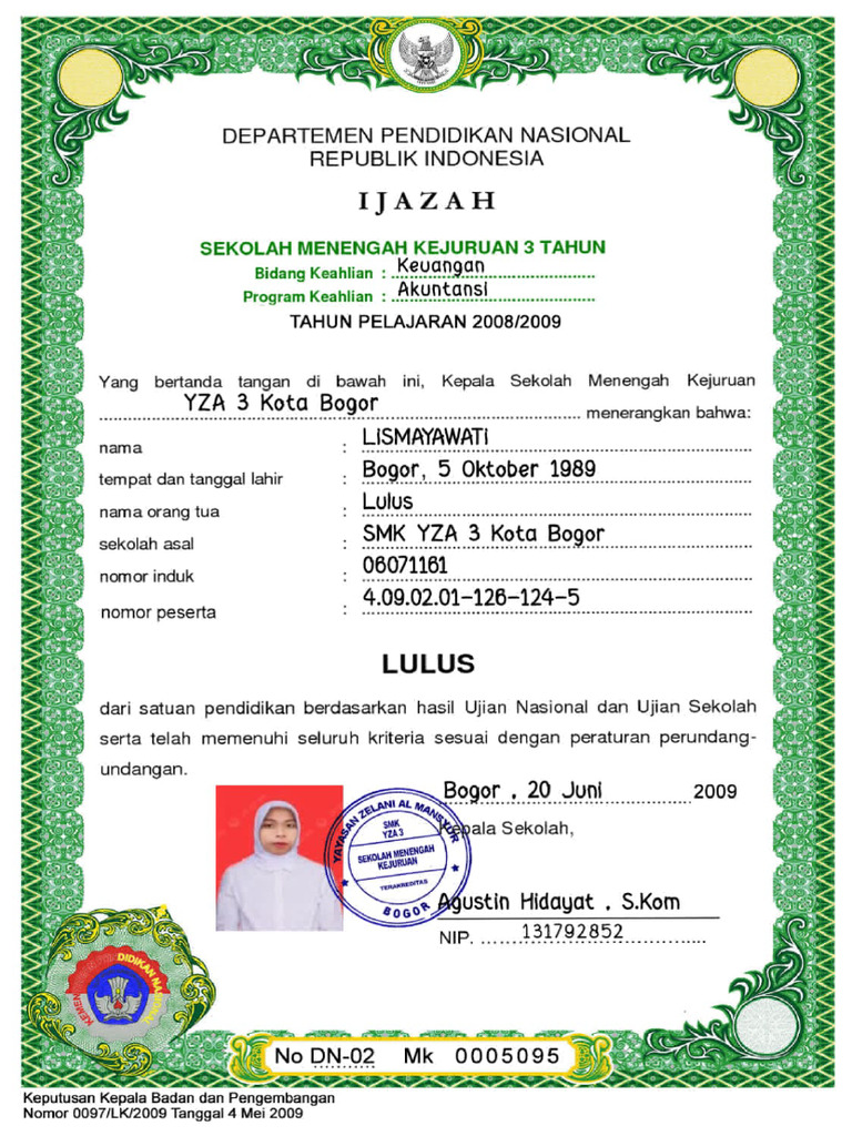 Dokumen Ijazah SMK | PDF