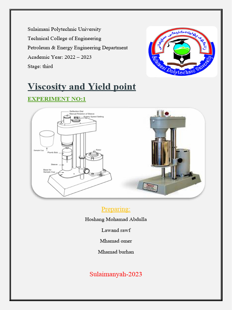 Plastic Viscosity and Yield Point | PDF | Viscosity | Rheology