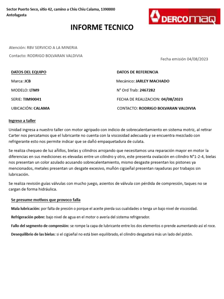 Informe Torre 14 Enviar | PDF | Pistón | Motor de combustión interna